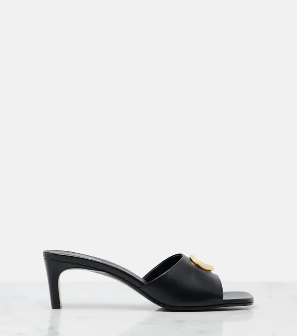 Gucci Double G Leather Mules - Black