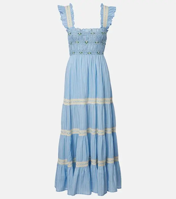 Rixo Aubrie Cotton Midi Dress - Blue