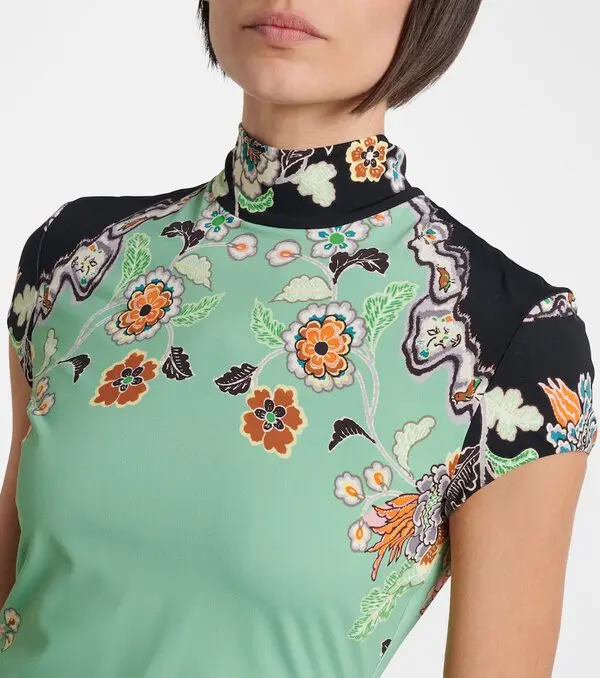 Roberto Cavalli Floral Gathered Jersey Minidress