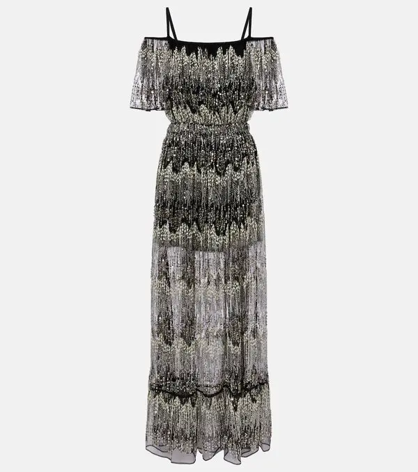 Rabanne Embellished Off-shoulder Gown - Black