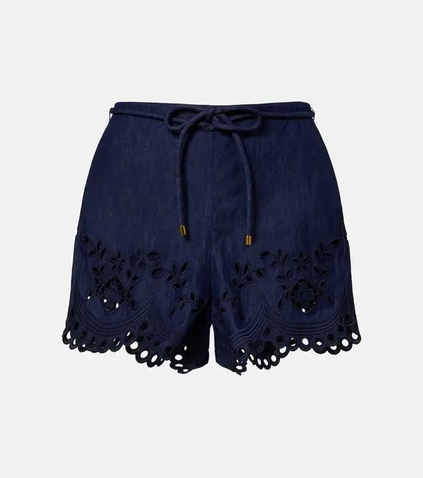 Zimmermann Mahon Broderie Anglaise Denim Shorts - Blue