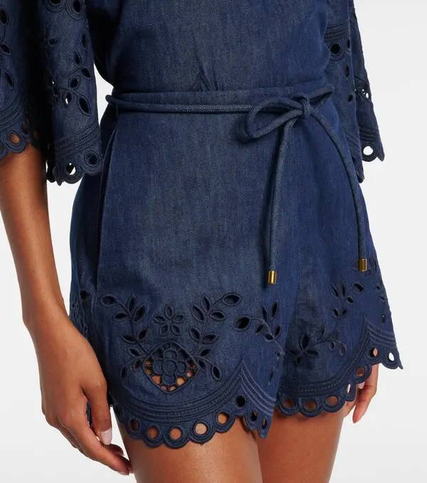 Zimmermann Mahon Broderie Anglaise Denim Shorts - Blue