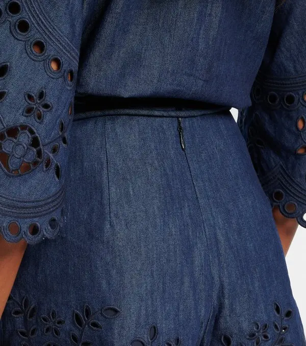 Zimmermann Mahon Broderie Anglaise Denim Shorts - Blue