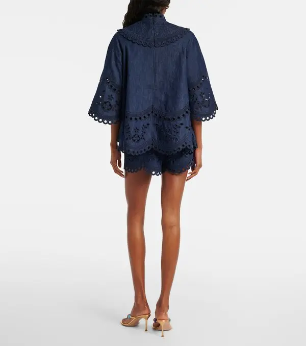 Zimmermann Mahon Broderie Anglaise Denim Shorts - Blue