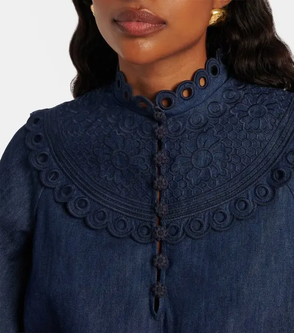 Zimmermann Mahon Broderie Anglaise Denim Top - Blue