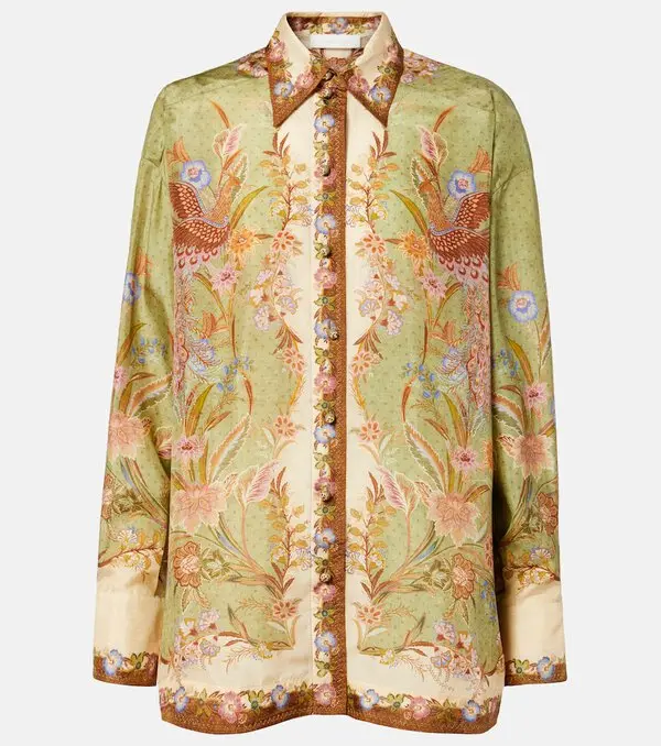 Zimmermann Indra Printed Silk Shirt - Green