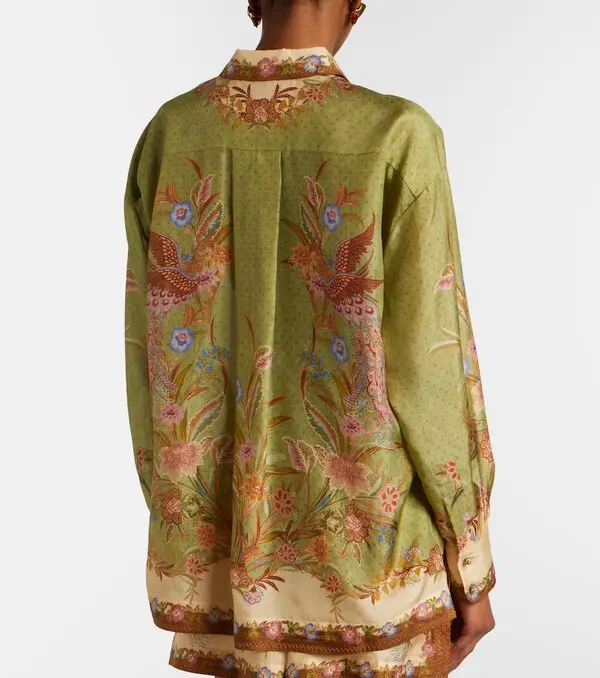 Zimmermann Indra Printed Silk Shirt - Green
