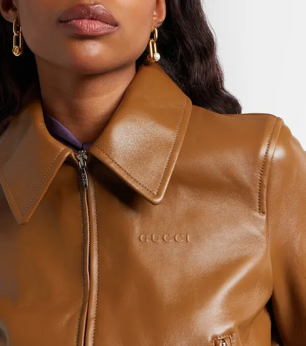 Gucci Leather Bomber Jacket - Brown