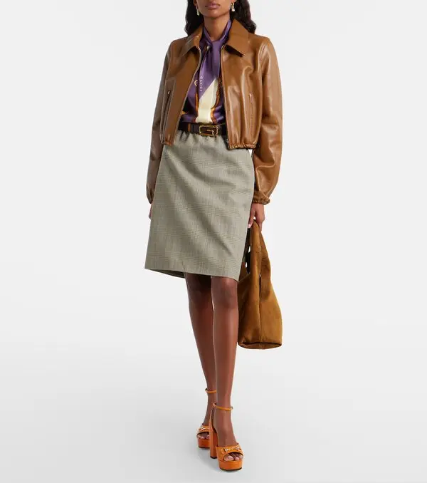Gucci Leather Bomber Jacket - Brown