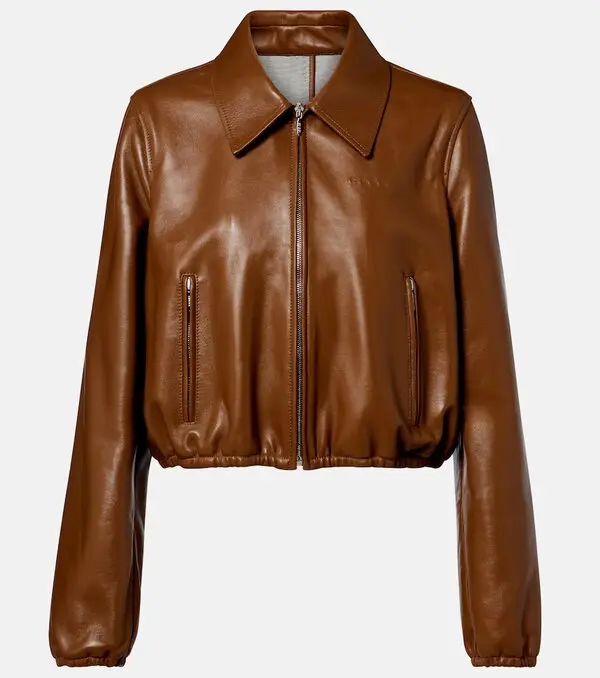 Gucci Leather Bomber Jacket - Brown