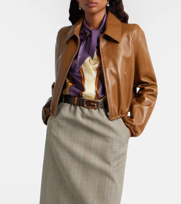 Gucci Leather Bomber Jacket - Brown