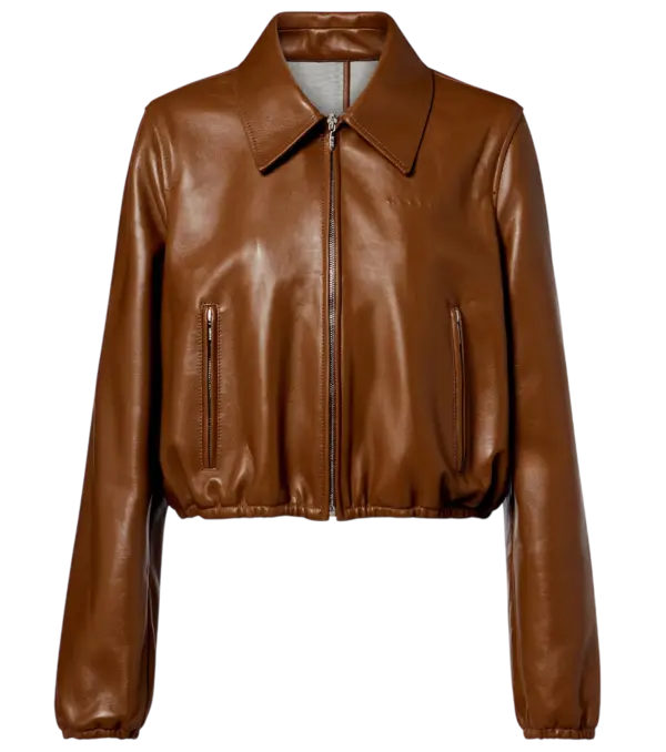 Gucci Leather Bomber Jacket - Brown