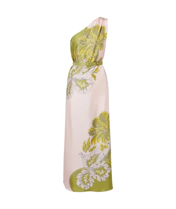 La DoubleJ Roy" Floral One-shoulder Silk Twill Maxi Dress - Pink