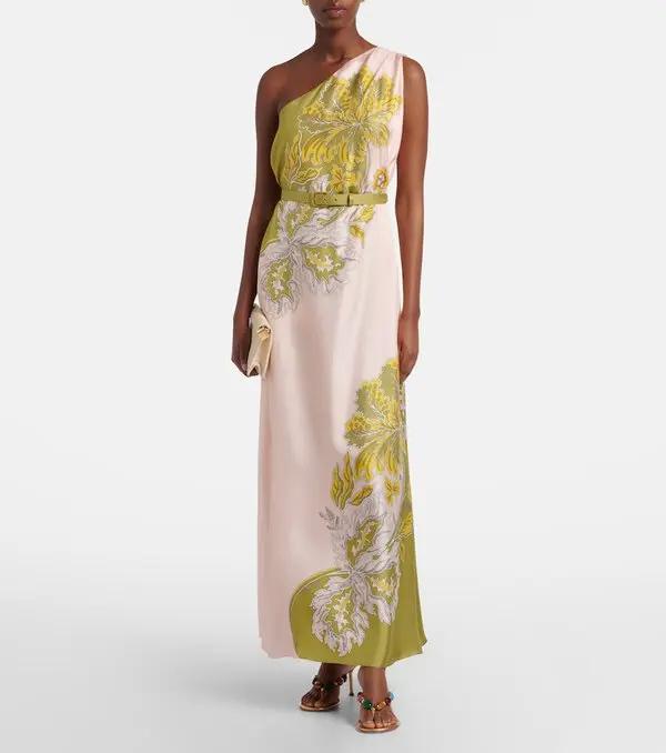 La DoubleJ Roy" Floral One-shoulder Silk Twill Maxi Dress - Pink