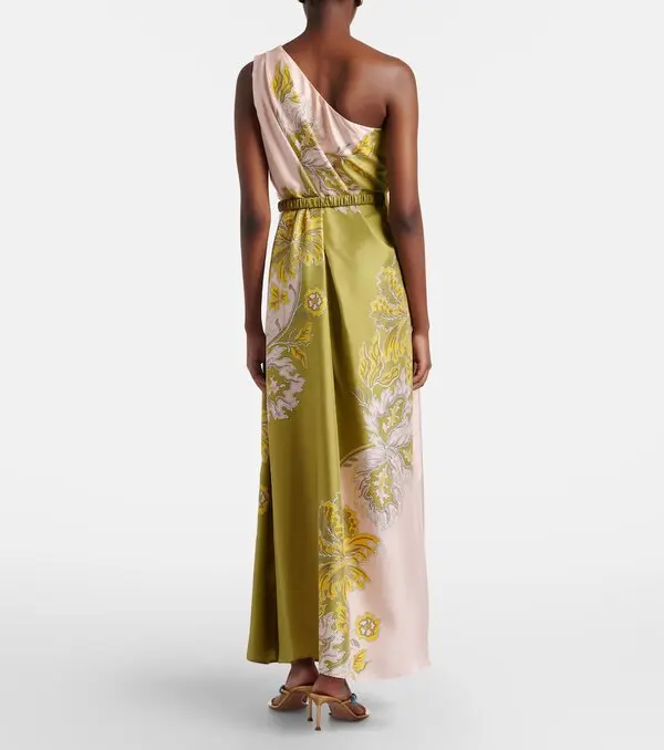 La DoubleJ Roy" Floral One-shoulder Silk Twill Maxi Dress - Pink