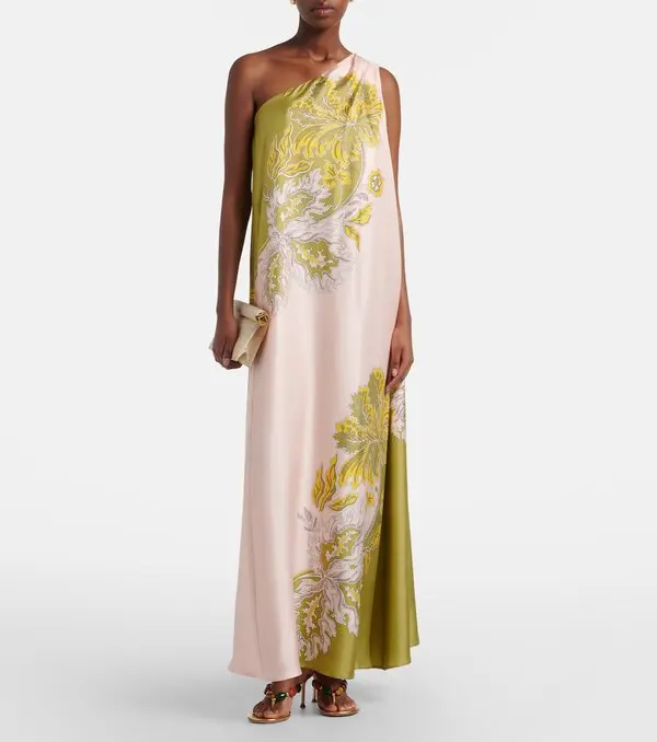La DoubleJ Roy" Floral One-shoulder Silk Twill Maxi Dress - Pink