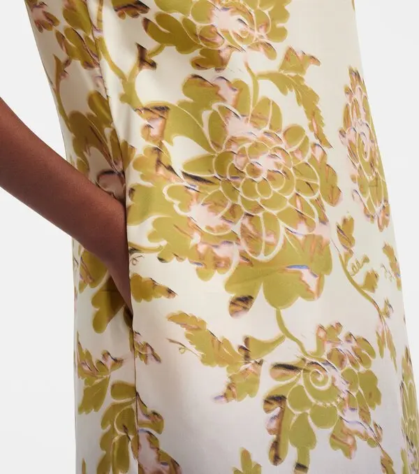 La DoubleJ Swing Feather-trimmed Floral Silk Twill Maxi Dress - Multicoloured