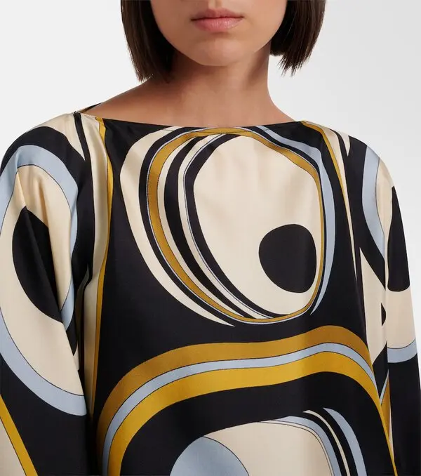 La DoubleJ Printed Silk Twill Foulard Top - Black