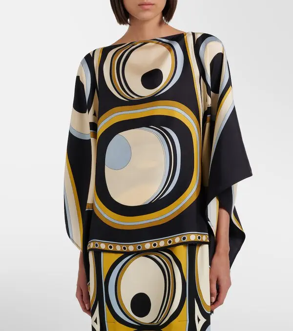 La DoubleJ Printed Silk Twill Foulard Top - Black