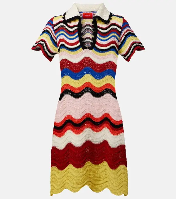 La DoubleJ Chevron Crochet Cotton Polo Dress - Multicoloured