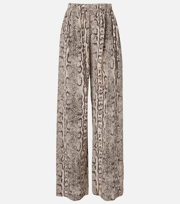 Balenciaga Snake-print Silk Palazzo Pants - Beige