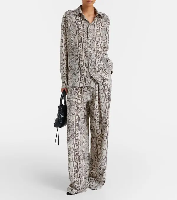 Balenciaga Snake-print Silk Palazzo Pants - Beige