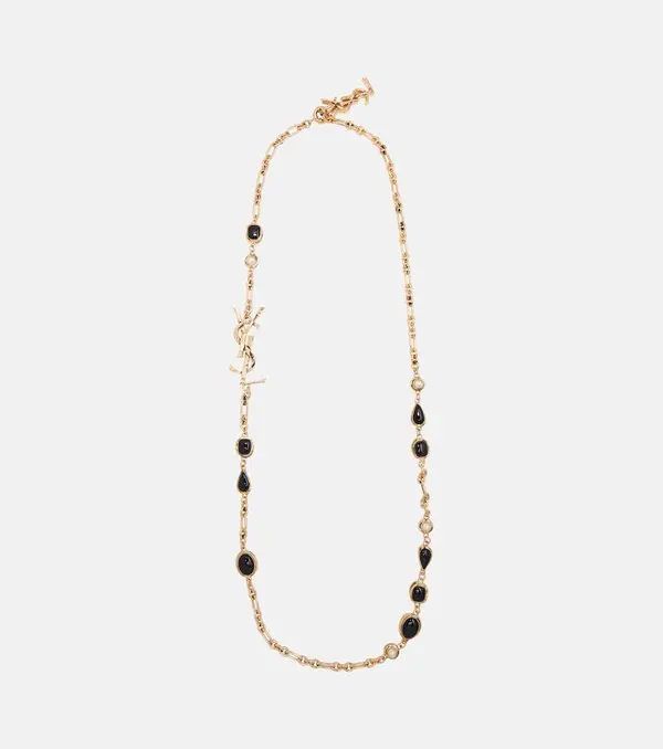 Saint Laurent Cassandre Embellished Chain Necklace - Gold