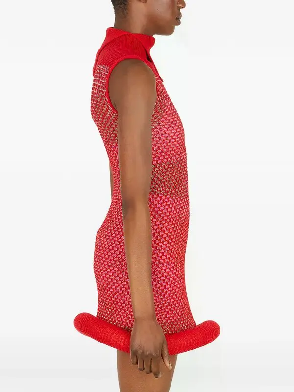 LOUISE LYNGH BJERREGAARD High-neck Ribbed Mini Dress - Red