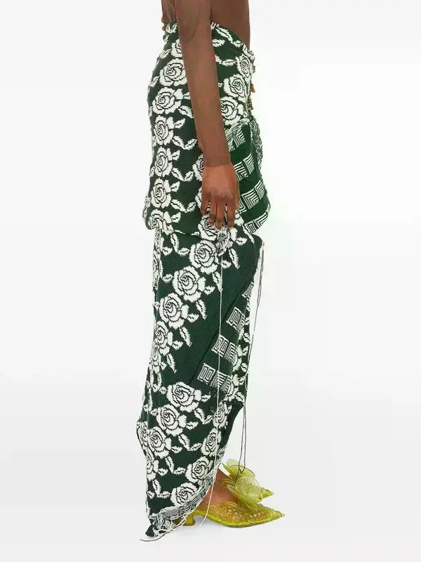 LOUISE LYNGH BJERREGAARD Floral Intarsia Midi Skirt - Green
