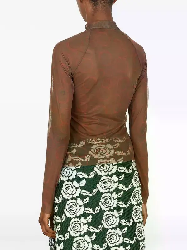 LOUISE LYNGH BJERREGAARD Sheer Graphic Logo Mock Neck Top