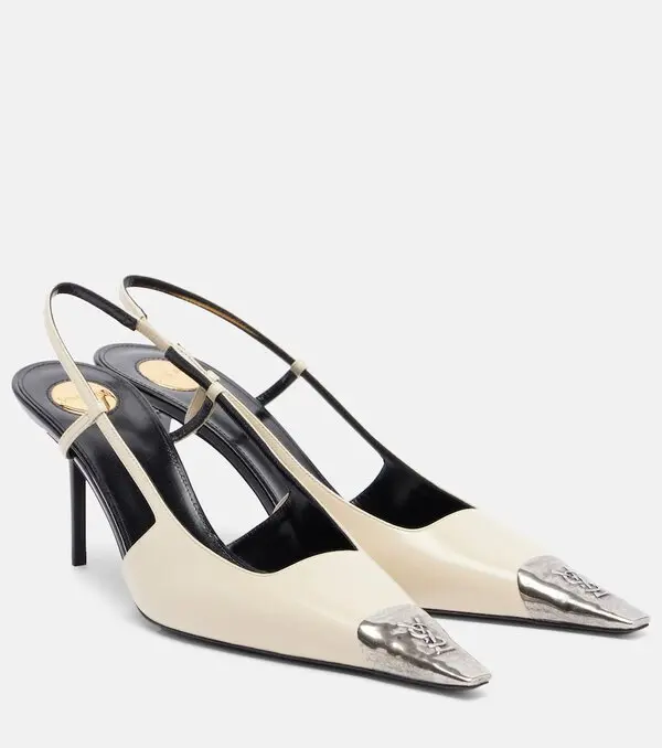 Saint Laurent Jeanne Leather Slingback Pumps - Beige