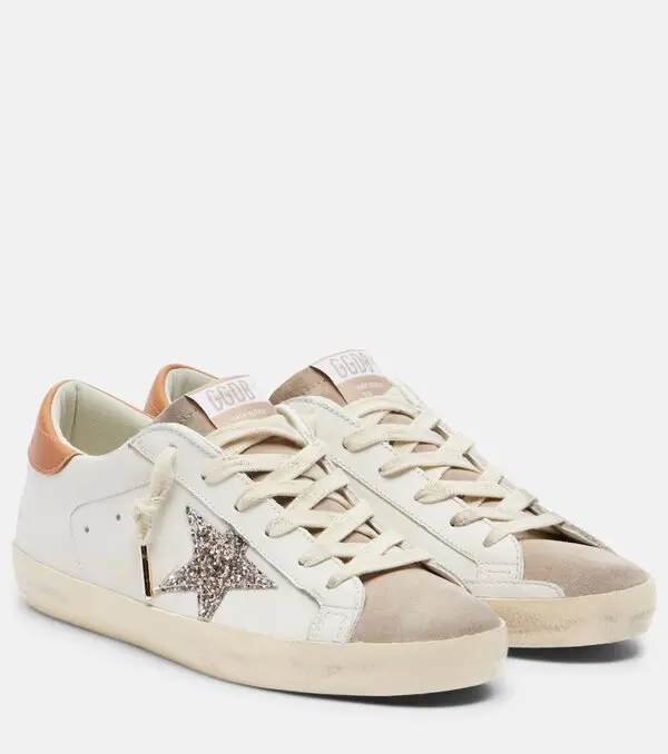 GOLDEN GOOSE Super-star Glitter Leather Sneakers - White