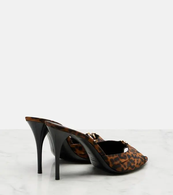 Saint Laurent Babylone Cassandre Grosgrain Mules In Leopard Print - Brown