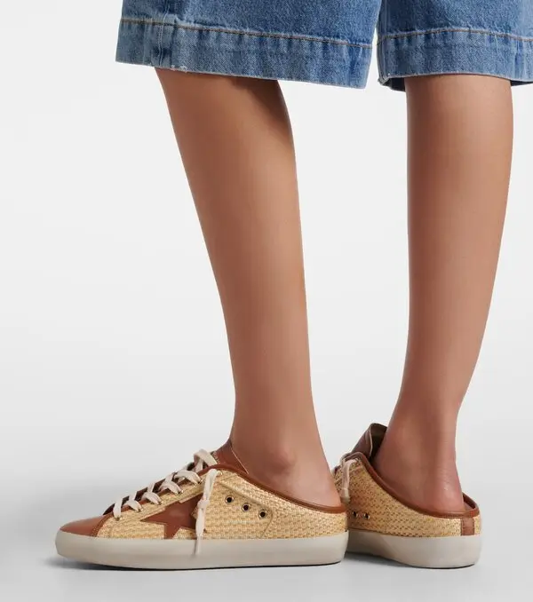 GOLDEN GOOSE Super-star Raffia And Leather Mules