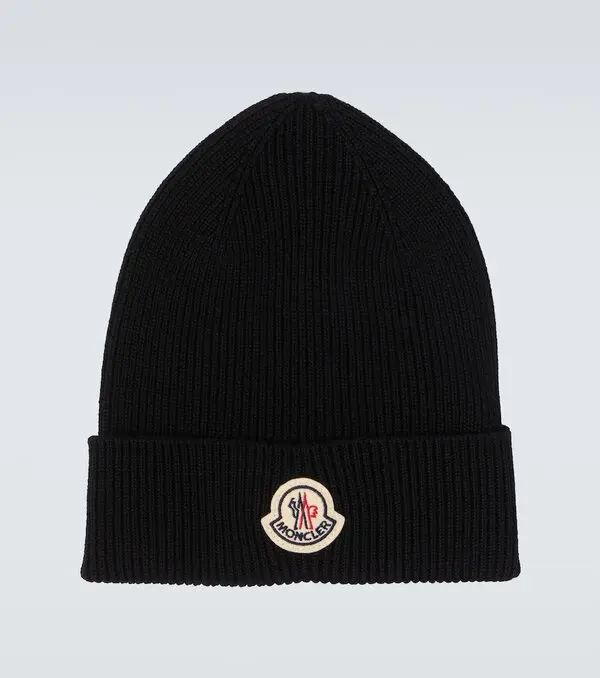 Moncler Ribbed Knit Virgin Wool Beanie - Black