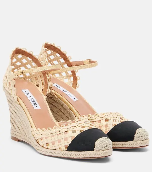AQUAZZURA Sunburst Raffia Espadrille Wedges - Beige