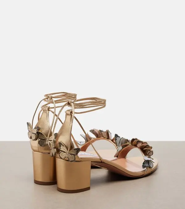 AQUAZZURA Papillon Appliqué Metallic Leather Sandals
