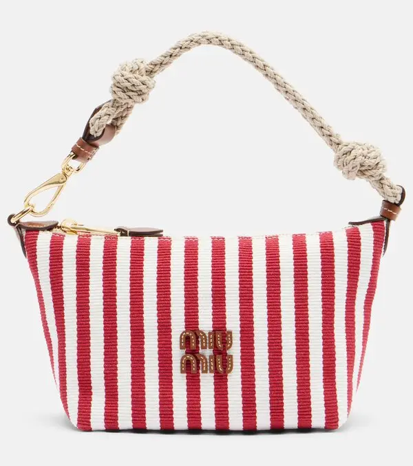 Miu Miu Striped Canvas Top-handle Bag - Red