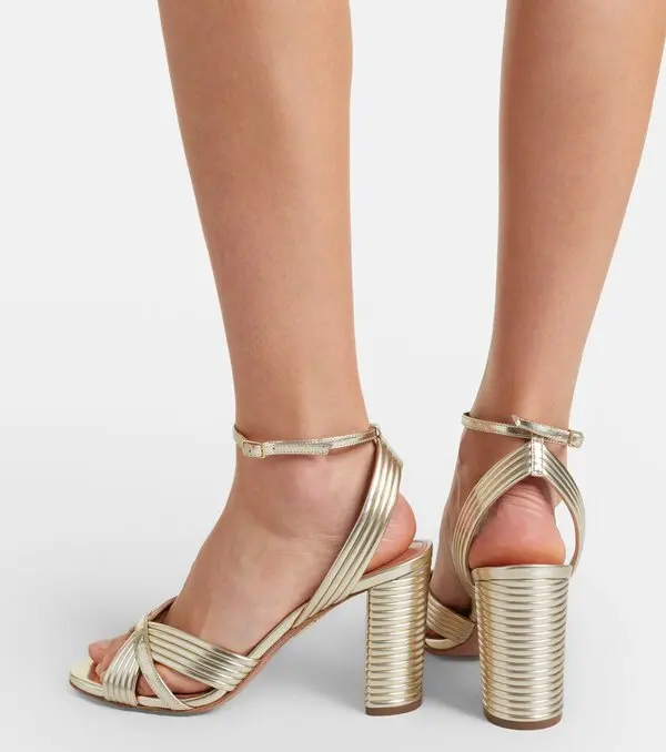 AQUAZZURA Metallic Leather Block Heel Sandals