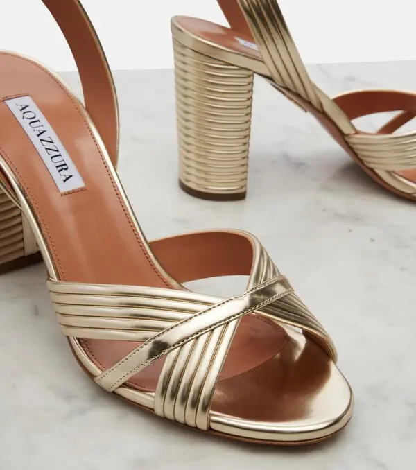 AQUAZZURA Metallic Leather Block Heel Sandals
