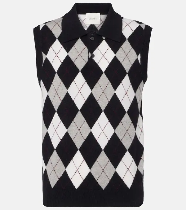 LISA YANG Argyle Cashmere Sweater Vest - Black