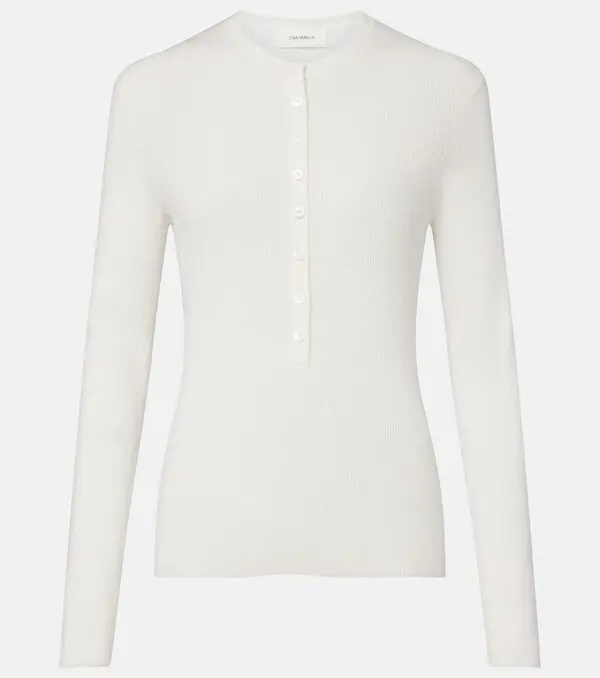 LISA YANG Airi Ribbed-knit Cotton And Cashmere Henley Shirt - White