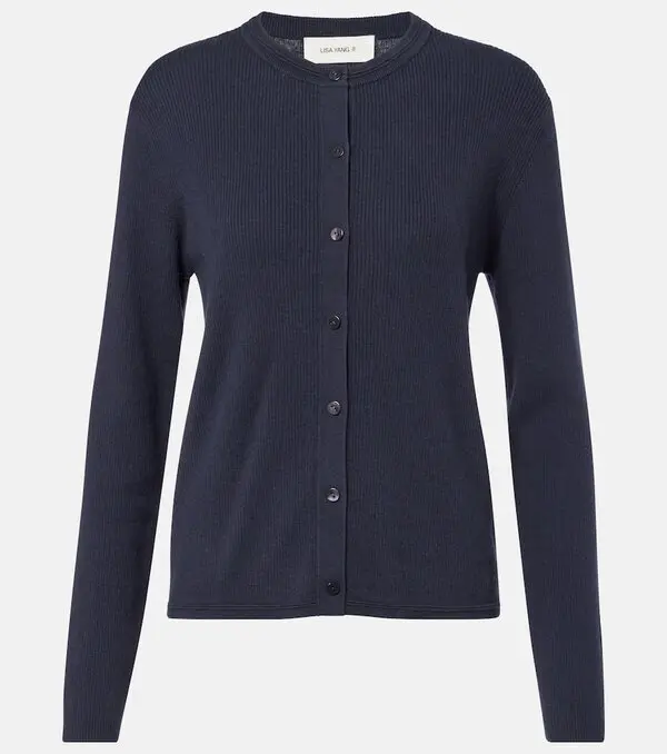 LISA YANG Ribbed-knit Cotton And Cashmere Cardigan - Blue