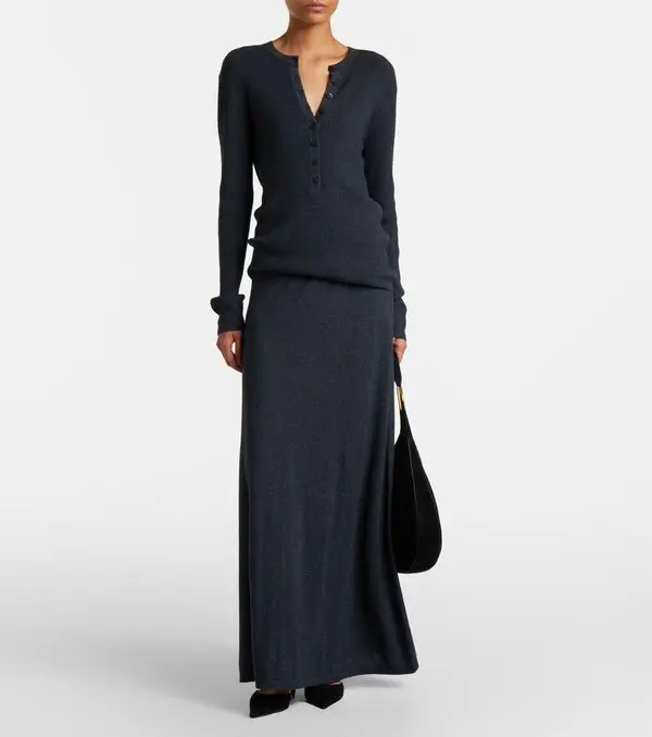 LISA YANG Adrienne Cotton And Cashmere Midi Skirt - Grey