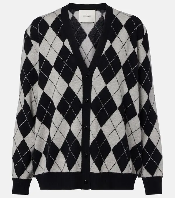 LISA YANG Raelyn Argyle Cashmere Cardigan - Black