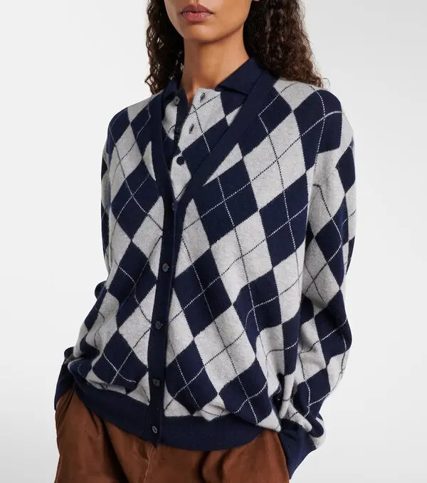 LISA YANG Raelyn Argyle Cashmere Cardigan - Grey