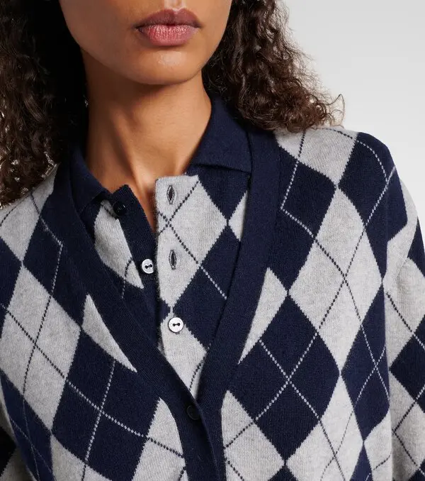 LISA YANG Raelyn Argyle Cashmere Cardigan - Grey