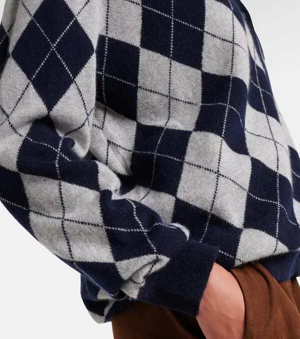 LISA YANG Raelyn Argyle Cashmere Cardigan - Grey