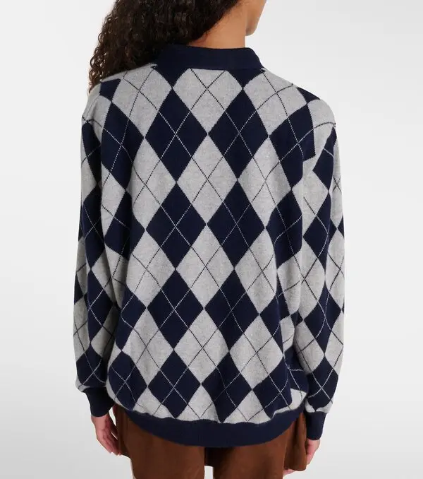 LISA YANG Raelyn Argyle Cashmere Cardigan - Grey
