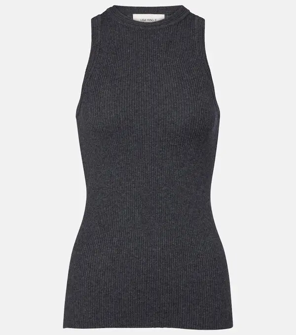 LISA YANG Ribbed-knit Cotton And Cashmere Tank Top - Grey
